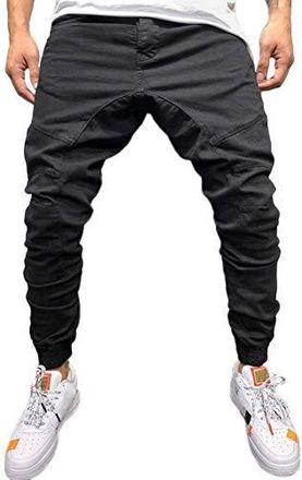 ORANDESIGNE Homme Pantalon Casual Cargo Chino Jeans Sport Jogging Slim Fit Pantalon Long Pants C Noir XXL