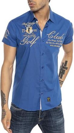 Red Bridge Chemise Casual en Coton brodé à Manches Courtes pour Hommes Bleu