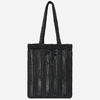 Pinko Womens Raffia Shopping Bag Easy Black Polypropylene Tote