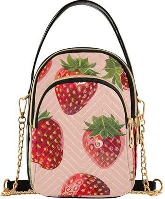 Mnsruu Sac à bandoulière pour femme avec motif rose fraise et bandoulière réglable