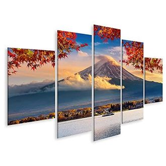 Islandburner Tableau sur Toile Montagne Fuji Lac Kawaguchiko Coucher de Soleil Automne Saisons Yamanachi Japon Cadre Affiche Poster Murale Tableaux