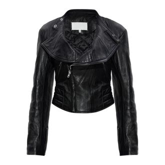 Maison Margiela Femme, Vestes, Noir, Taille: 38 FR Folded Collar Leather Jacket