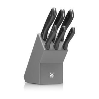 WMF Messerblock mit Messerset 7-teilig, Küchenmesser Set mit Messerhalter, 6 scharfe Messer, Holz-Block lackiert, Spezialklingenstahl