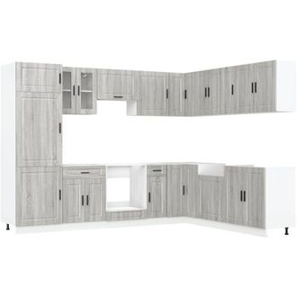 vidaXL 14-tlg. K&uuml;chenschrank-Set Porto Grau Sonoma Holzwerkstoff Vidaxl