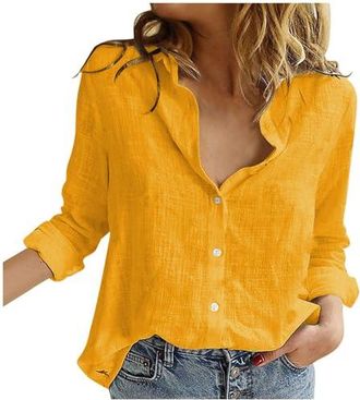 Generic Chemise Femme Coton Et Lin, Chemise Femme Grande Taille Manches Longues, Chemisier avec Bouton 2026 Nouveau Haut Chic Et Polyvalent Top Ample Conforta