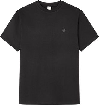Springfield Herren Basic Ss T-Shirt with Tree Embroidery Besticktes, Schwarz, L