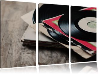 Pixxprint Schallplatte, Musik, music, DJ, Leinwandbild 3 Teilig, Gesamtmaß: 120x80cm, Wandbild, Dekoration, fertig gespannt, Kein Poster