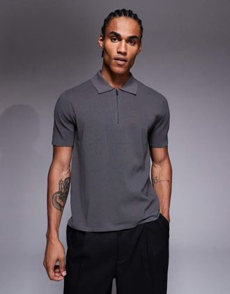 Mango Performance - Thermoregulierendes T-Shirt aus Feinstrick in Grau mit kurzem Rei&szlig;verschluss