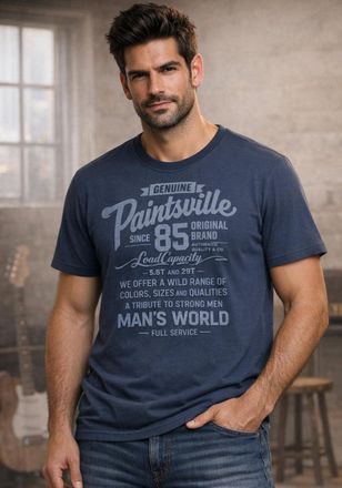 Man's World T-Shirt MANS WORLD, Herren, Gr. XXL (60/62), blau (nachtblau), Single Jersey, Obermaterial: 100% Baumwolle, bedruckt, normal, Rundhals, Shirts T-Shirt