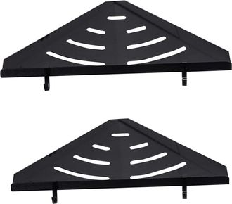 Artibetter Eckregal F&uuml;r Badewanne Dreieckiger Aufbewahrungskorb Aus Aluminium Mit Haken Schwarz F&uuml;r Dusche Und Badewannenbereich Zweilagig Kippsicher F&uuml;r Shampoo