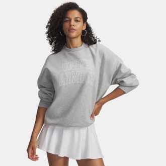 Under Armour Rival Fleece Varsity Oversize-Oberteil mit Rundhalsausschnitt f&uuml;r Damen Mod Grau Light Heather / Wei&szlig; XL