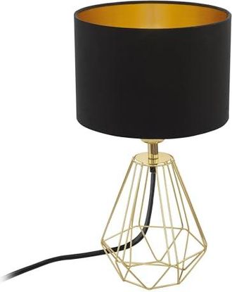 Eglo Nachttischlampe Carlton 2, Deko Tischlampe Vintage, Retro Lampe aus Metall und Stoff in Gold und Schwarz, E14