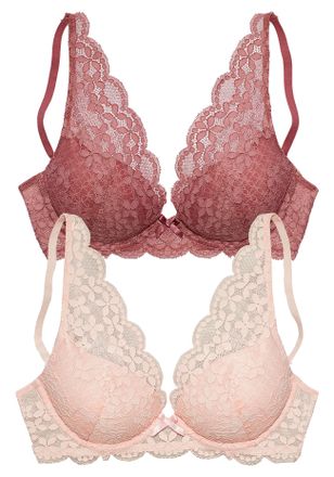 Petite Fleur Push-up-BH PETITE FLEUR, Damen, Gr. 70, Cup B, rosa (rosenholz, ros&eacute;), Spitze, Obermaterial: 60% Polyamid, 35% Polyester, 5% Elasthan, BHs Push-up-BH,