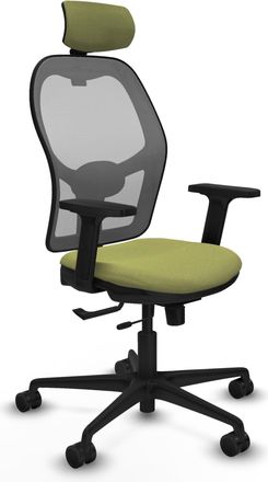 Piqueras y Crespo Ergonomischer Stuhl f&uuml;r die Arbeit zu Hause mit 2D-Armen, h&ouml;henverstellbare Lendenwirbelst&uuml;tze und h&ouml;henverstellbares Kopfteil, Grau/Olivgr&uuml;n