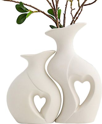 Generic Herzf&ouml;rmige Keramikvase Set - 2 St&uuml;ck Moderne dekorative Vasen Ideal f&uuml;r Tische Schlafzimmer Wohnzimmer Esszimmer K&uuml;che B&uuml;ro Bauernhaus Hochzeit Gebur