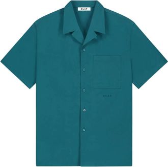 Olaf Hussein Homme, Chemises, Vert, Taille: XL Seersucker Camp Shirt