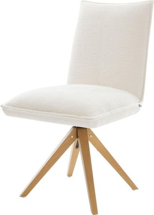 DELIFE Esszimmerstuhl Lelio-Flex Holzgestell kantig Natur Boucl&eacute; Soft Beige 180&deg; drehbar Taschenfederkern