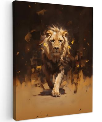 MuchoWow &copy; Wandbilder 50x70 cm Schlafzimmer Home Deko Wohnung Bild Wohnzimmer Fotoleinwand Wand Bilder Leinwand Wall Decor L&ouml;we - Gemalt - Abstrakt - Gold