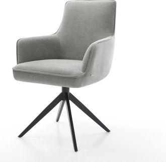 DELIFE Drehstuhl Heira-Flex mit Armlehnen Strukturstoff Soft Grau Kreuzgestell breit Schwarz 360&deg; drehbar Wippfunktion Taschenfederkern, Esszimmerst&uuml;hle