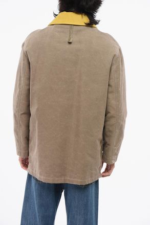 Fendi Waxed Cotton-Blend Utility Jacket with Leather Collar Fendi