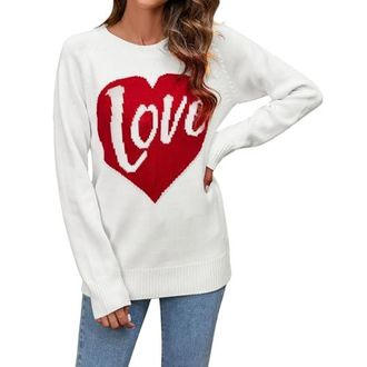 Generic Pull damour pour la Saint-Valentin - Grande taille - Haut &agrave; manches longues - Coupe ample - Doux et confortable - Imprim&eacute; coeur - Pour femme - Chaud -