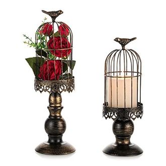 Nuptio Nuptio Pilier Candlerser Noir: 2 Pièces Décoratives Birdcage Boldlers pour Les Bougies de Pilier, Gothique Doiseau Dornement de Noël Halloween Pâques 