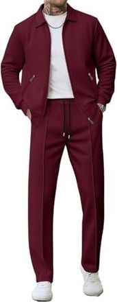 Generic Survêtement 2 pièces décontracté gaufré pour homme, rouge foncé, 3XL