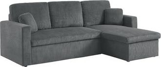 Sweeek Canap&eacute; dangle Convertible et r&eacute;versible. Velours c&ocirc;tel&eacute; Grosse c&ocirc;te Gris fonc&eacute;. 3 Places