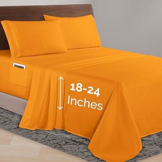 Elegant Comfort Luxuriöses 4-teiliges Bettlaken-Set, 1500 Premium-Mikrofaser in Hotelqualität, 45,7-61 cm tief, extra Tiefe Spannbettlaken, ultraweiche, 4-teilige Tie