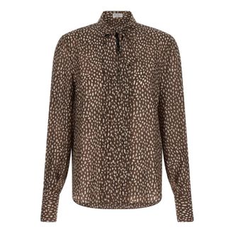 Brunello Cucinelli Lavalli&egrave;re-Seidenhemd - - Blouses & Shirts - Damen - Braun - S