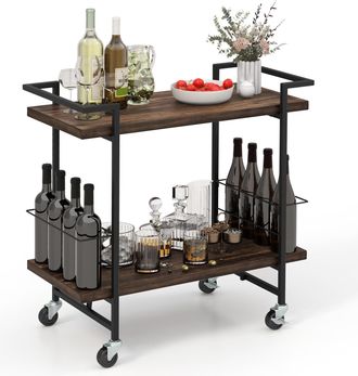 Generic Küchenwagen, Servierwagen, 2-stöckig, Industrie-Servierwagen, Metallrahmen, Barwagen für Zuhause mit 4 Rädern, Weinhaltern und Griffen, Getränkewagen,