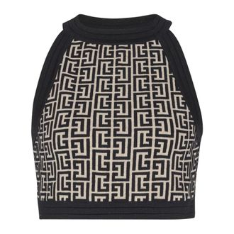 Balmain Monogramm Stricktop - - Tops - Damen - Schwarzk - XS