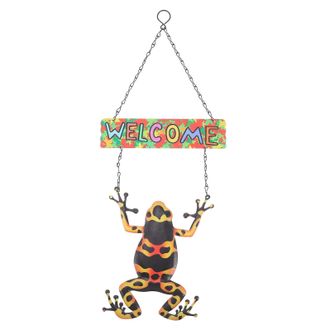 Artibetter FIXOSHEE Eisernes Frosch willkommensschild Wanddekoration mit Aufhängung Farbiges Türschild aus Wetterfestes Garten Ornament für Innen und Außen als H
