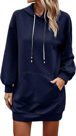 ORANDESIGNE Robe Casual Femme Chic Hiver Elegante Pull Sweat a Capuche Ample en Maille Mini Robe Tricot Courte Pullover Hoodie Manche Longue Robe en Sweatshirt Bl