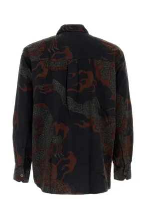 Our Legacy Brown Abstract Snake Print Exterior: Cotton Camicie Shirt