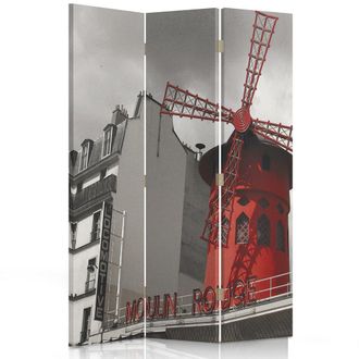 Feeby Frames Raumteiler, Ggedruckten auf Canvas, Leinwand Wandschirme, dekorative Trennwand, Paravent einseitig, 3 teilig (110x180 cm), Paris Moulin Rouge GRAU ROT
