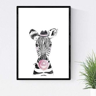 Nacnic Impression pour enfants. Z&egrave;bre enfant mangeant gomme &agrave; bulles. Magnifiques Affiches d&acute;animaux con&ccedil;ues pour votre maison, magasin, bureau, chambre Enfa