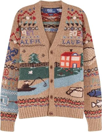 Polo Ralph Lauren Cardigan en Laine Sc&eacute;nique - Homme - Pulls - Multicolore - Taille: M