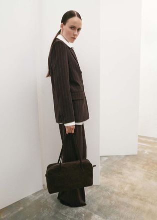 Mango Blazer de costume &agrave; rayures tennis double boutonnage marron - Femme - XL - MANGO