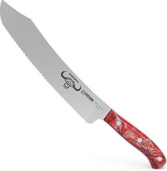 GIESSER seit 1776 - Made in Germany - Brotmesser 25 cm Red Diamond, PremiumCut Wave No 1, Wellenschliff, Acryl, rot, rostfrei, deutsches Grillmesser scharf