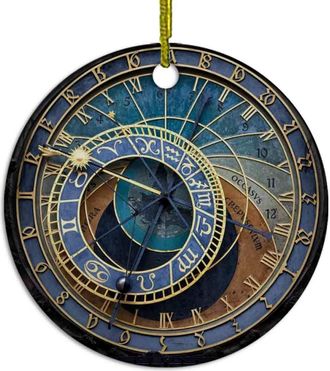 Generic Prager Astronomische Uhr Andenken Weihnachten Versch&ouml;nerung Keramik H&auml;ngende Weihnachtsbaumh&auml;nger F&uuml;r Auto Wand Fenster 7.3Cm