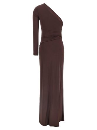 Elisabetta Franchi One-Shoulder Cr&ecirc;pe Jersey Dress - Brown