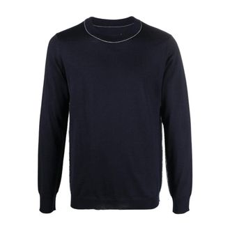 Maison Margiela Blauer Four-Stitch Rundhals-Pullover - - Knitwear - Herren - Blau - S