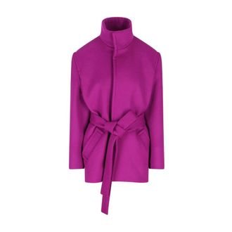 Saint Laurent Boxy Mantel mit G&uuml;rtel aus Wolle - - Coats - Damen - Lila - S