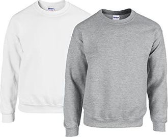Gildan Sweat-shirt en polaire &agrave; col rond pour homme, style G18000/1x blanc + 1x gris sport + 1x bloc-notes dachat HL, M