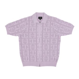 HUF Kurz&auml;rmliger Polo Monogramm Jacquard Zip Sweater - - Knitwear - Herren - Lila - XL
