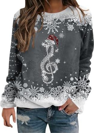 Generic Pull de Noël 2025 pour femme - Pull de Noël amusant et moche - Imprimé graphique festif - Manches longues - Style décontracté - Pour les fêtes de fin 