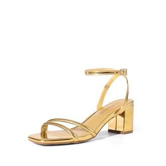 Dream Pairs Sandales &agrave; talons bas pour femme - Bout ouvert - Sangle de cheville - Confortables - Pour f&ecirc;te de mariage, dor&eacute;, 37 EU