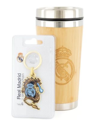 Real Madrid Thermoskanne aus Bambus und Schl&uuml;sselanh&auml;nger, offizielle Kollektionen