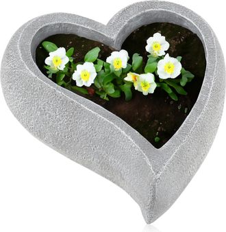 Com-Four Deko-Herz zum Bepflanzen - große Pflanzschale als Grabschmuck, für Garten oder Terasse - liebevolle Grabdekoration - Pflanztopf in Herzform als Grabbe